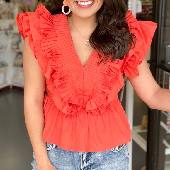 entro | Tops | Nwt Orange Ruffle Top | Poshmark